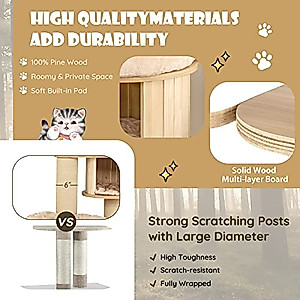 Tangkula Modern Cat Tree, Multi-Level Large Cat Tower w/Cat Condo, Hammocks & Hanging Basket, Tall Cat Tree w/Sisal Posts, Washable Cushions, Wood Cat Trees and Towers for Indoor Large Cats