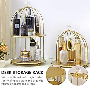 Yardwe Iron Cosmetic Rack Bird Cage Makeup Organizer 2 Tier Wire Storage Holder Essence Perfume Lotion Bottle Shelf Stand Skincare Products Tabletop Organizer