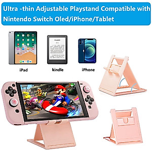 OLDZHU Pink Travel Carrying Case Accessories Kit Compatible with Nintendo Switch OLED 2021,10 in 1 Protection Kits with Hard Protective Cover,Glass Screen Protector,Adjustable Stand,Thumb Grip Caps
