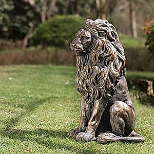 glitzhome Magnesium Oxide, Fibre Glass GH20387 Guardian Standing Lion Outdoor Statue, Bronze