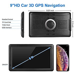 GPS Navigation for Car （9 Inch） Slimline Touch Screen Real Voice Direction ，USA Edition 2025 (Free Lifetime Updates) Turn-by-Turn Voice and Lane Guidance, Speed and Red Light Warning (American Brand)
