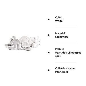 HomeVss, Pearl Dots Stoneware Dinnerware Set (56pc Set, White)