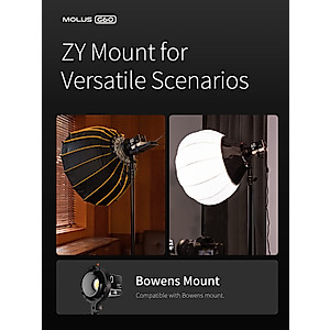 ZHIYUN Molus G60 Combo, Bi-Color Video Light, 300g Portable 60W COB LED Continuous Output Lighting, CRI≥96, TLCI≥97, Bluetooth App Control with Bowens-Mount Accessories DC/PD Power Supply