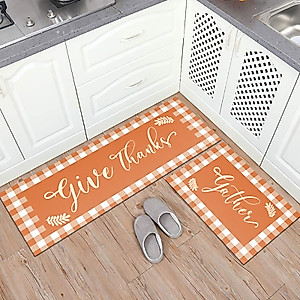 HOLVDENG Fall Buffalo Plaid Kitchen Mat Set of 2 Non Slip Thick Kitchen Rugs and Mats for Floor Comfort Standing Mats for Kitchen, Sink, Office, Laundry, 17"x47"+17"x28"