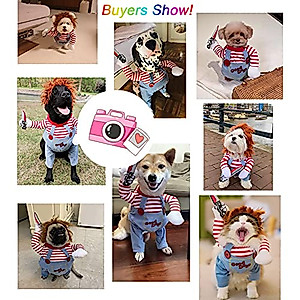 Pet Deadly Doll Dog Costume, Novelty Dog Cosplay Funny Halloween Costumes, Cute Dog Clothes for Small Medium and Large Dogs Cats Puppy, Party Dress Up Cool Dog Outfit Scary and Spooky Apparel