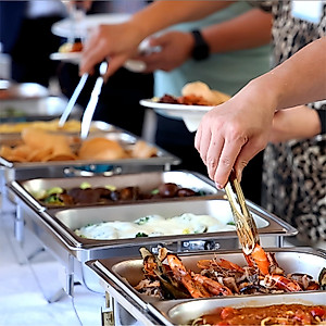 Amhier Chafing Dish Buffet Set, 8QT High Grade Chafing Dishes for Buffet, Chafers and Buffet Warmers Sets for Birthday, Wedding, Rolled-Edge Design with Gold and Silver, 4 Pack, 7 Pans