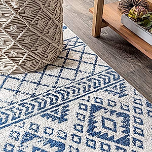 JONATHAN Y MOH103A-8 Moroccan Hype Boho Vintage Tribal Cream/Blue 8 ft. x 10 ft. Area-Rug, Bohemian, Easy-Cleaning, for Bedroom, Kitchen, Living Room, Non Shedding