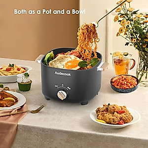 Audecook Hot Pot Electric, 2.5L Portable Nonstick Multicooker, Shabu-Shabu Pot, Travel Electric Skillet with Dual Power Temperature Control for Noodles/Soup/Egg/Steak/Oatmeal/Porridge(Black)