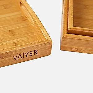 Vaiyer Set of 3 Bamboo Breakfast Serving Tray with Handles, Nesting Serving Trays Platters Set for Food, Breakfast, Dinner, Ottoman Coffee Table, Parties, Restaurants