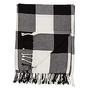 SARO LIFESTYLE Sevan Collection Cotton Throw with Buffalo Plaid Design, Black