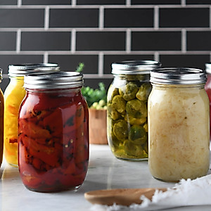Quality Glass Mason Jars 32 Ounce (6 Pack) Regular Mouth Glass Mason Jar with Lids & Bands, Dishwasher Safe. Ideal for Canning, Pickling, Jam, Meal Prep, Food Storage - Bonus Chalkboard Label & Pen
