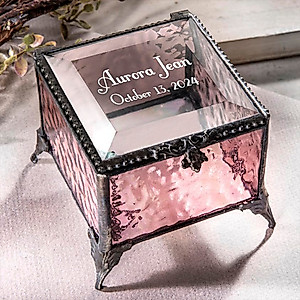 Personalized Baby Keepsake Box Customized Baptism Christening Gift Engraved Glass Jewelry Trinket J Devlin Box EB217-2 (Pink)