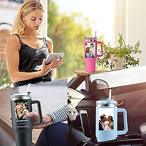 Personalized 40oz Tumbler with Handle Custom Tumbler Cup Colorful Sublimation Tumbler with Lid Straw Customized Stainless Steel Insulated Cup for Women Men Wife Husband Valentines Christmas Day Gifts