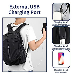 Vaupan Travel Backpack, Lightweight Laptop Backpack With USB Charging Port For Men Women, Water Resistant School Backpack Bookbag College High School Bags Casual Daypack Gifts For Boys Girls (Black)