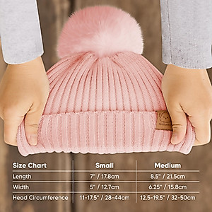 2-Pack Baby Hats for Girls, Boys - Stretchy Baby Beanies, Cute Newborn & Toddler Winter Hat, Soft & Warm Pom Pom Beanie for Infant, Toddler, Boys, Girls 6-36 Months (Fawn, M)