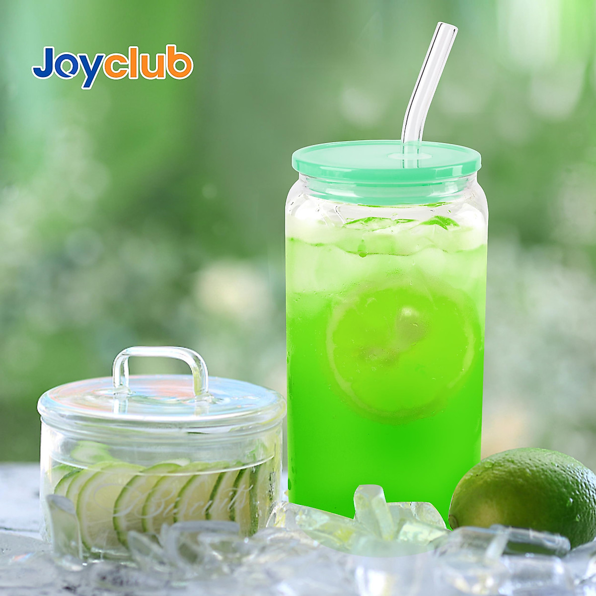 Joyclub 4 Pack Acrylic Lids Fit for 16oz Glass Cups with Lids and Straws, Replacement Lids for Drinking Beer Glasses with Bamboo Lids Iced Coffee Glasses Cute Tumbler Cup (Multi Light)