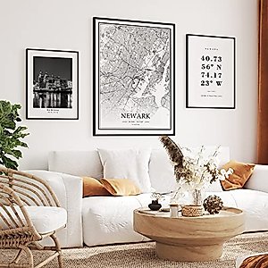 Dear Mapper Newark United States View Abstract Road Modern Map Art Minimalist Painting Black and White Canvas Line Art Print Poster Art Line Paintings Home Decor (Set of 3 Unframed) (12x16inch)