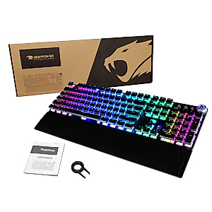iBUYPOWER MEK 3 LT Mechanical Gaming Keyboard with Clicky Blue Switches, Aluminum Top Surface, Full Sized Keyboard, 104 Keys Low-Profile, Double Injection Keycaps, Braided USB