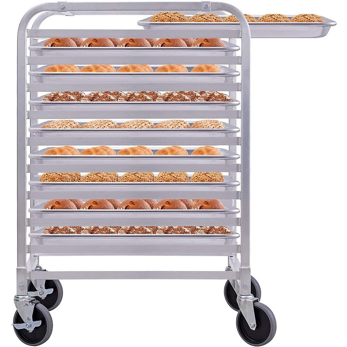 CHEFJOY 10 Sheet Aluminum Kitchen Bun Pan Sheet Rack w/Wheels 2 Lockable Home Commercial Use Bakery Cooling Rack Open Shelf