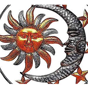 Large Metal Sun Moon Star Wall Art Sculpture Decor for Indoor Outdoor (17" Diameter)