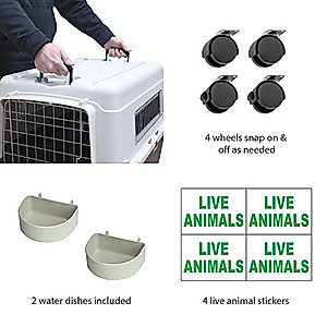 SportPet Designs Plastic Kennels Rolling Plastic Airline Approved Wire Door Travel Dog Crate, X-Large, Gray
