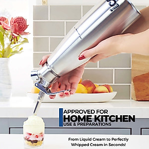 ICO 1 Liter (1 Quart) Professional Stainless Steel Whipped Cream Dispenser for Homemade Whipping Cream, Whipped Cream Maker for Desserts, Dips, Sauces, and Infused Liquors