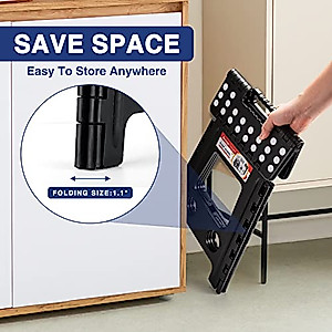 ACSTEP Folding Step Stool 16 Inch Stool Heavy Duty Plastic Foldable Step Stools for Adults and Kids, Stepping Stool with Handle, Folding Stool Suitable for Kitchen Hold Up to 400lbs (Black 1PC)