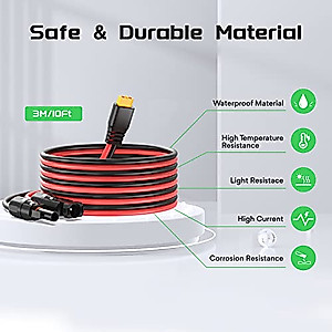 Bateria Power Solar to XT60 Charge Extension Cable 12AWG 10Ft Solar Connector to XT60 Adapter Cable for Solar Panel to LiFePO4 Battery RV Portable Power Station Solar Generator
