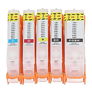 FTVOGUE 5Pcs Ink Cartridge PGBK BK C M Y Smoothly Operation Reusable Printer Ink Cartridge with Permanent Chip (780-781)