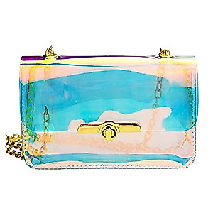 Limmuchi Holographic Bag Iridescent Purse for Women Evening Clutch Clear Purse Stadium Concert Approved (Small-16x5x12cm)