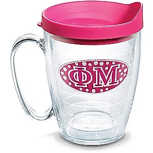 Tervis Fraternity - Phi Mu Tumbler with Emblem and Fuchsia Lid 16oz Mug, Clear