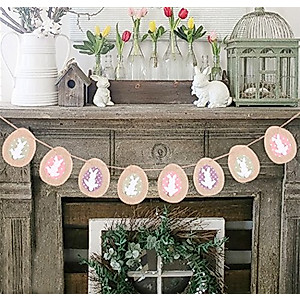 Faylapa Bunny Burlap Banner Flags Bunting for Easter Party Favors Decoration Spring Photo Prop