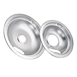 Siwdoy W10196405 W10196406 Chrome Drip Pan Set and MP21YA MP15YA Burner Surface Elements, Compatible with Whirlpool Range Oven