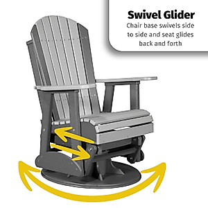 LuxCraft 2' Adirondack Outdoor Swivel Glider Chair, Patio Glider Rocker, Outdoor Swivel Rocker Chair, Glider Rocking Chair (Weatherwood & Black)