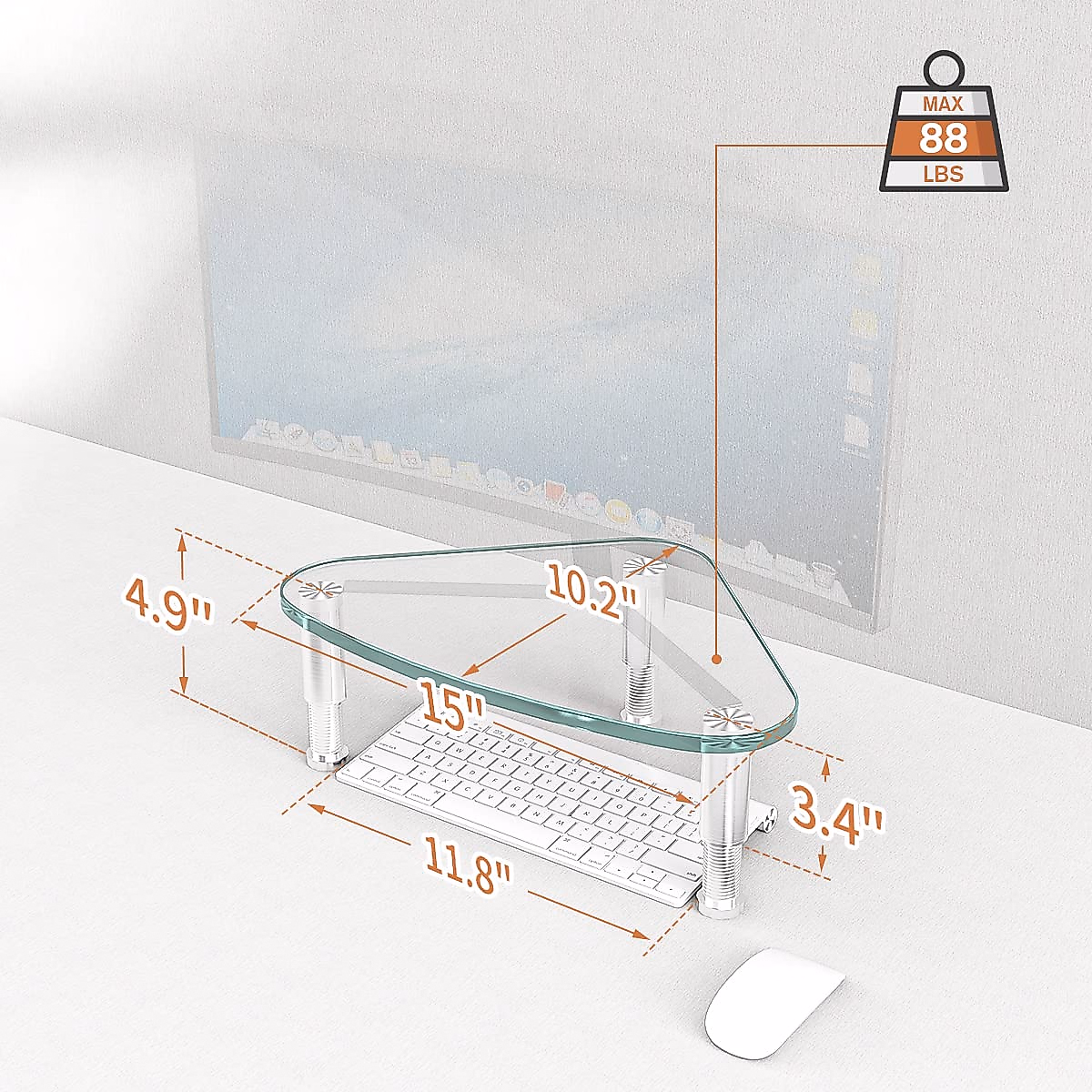 Hemudu Clear Glass Computer Monitor Riser / Triangle Desktop Universal Corner Stand for Computer Monitor & Laptop HD01T-003