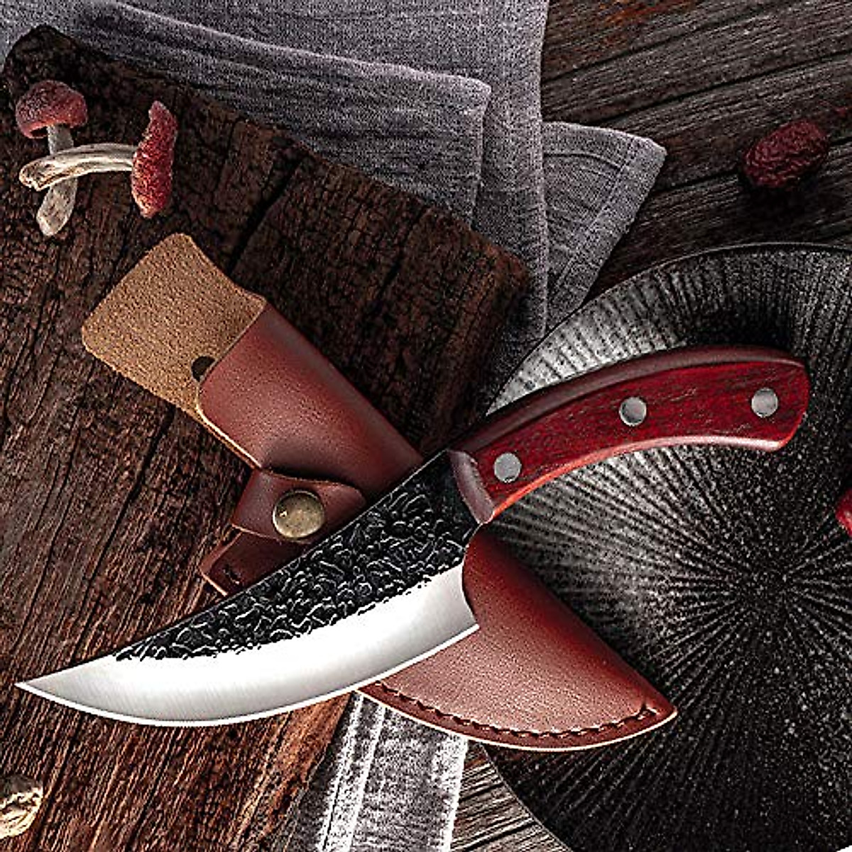 Balaweis Chef Knife 5 inch Professional Kitchen Boning Knife Sharp Blade Cutting Cooking Stainless Steel Knife Handmade Forged Hammered kitchen Knife Outdoor BBQ Portable travel Meat Cleaver