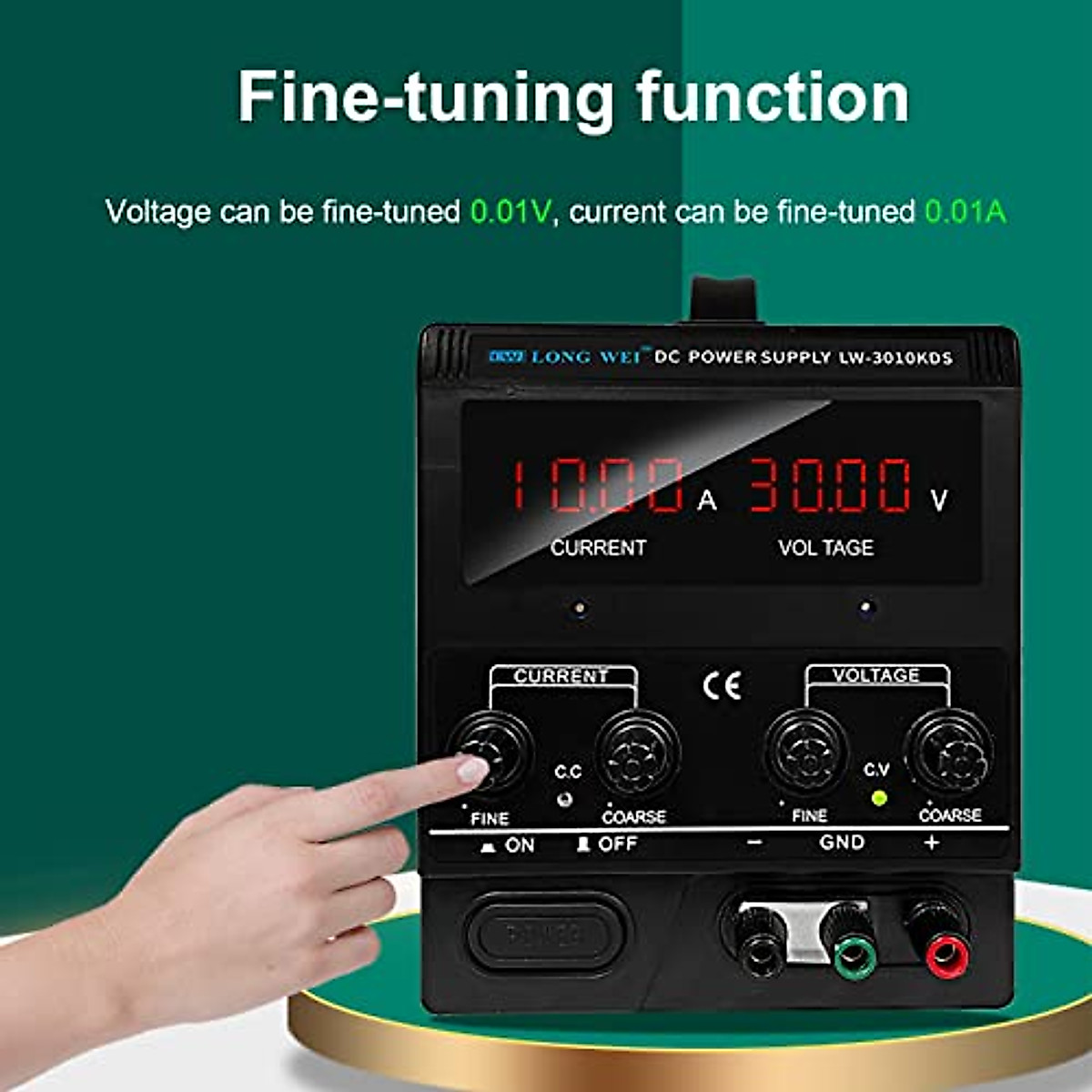 Lwlongwei DC Power Supply Variable, 30V 10A 300W Adjustable Switching Regulated DC Bench Power Supply with 4-Digits LED Power Display Coarse and Fine Adjustments