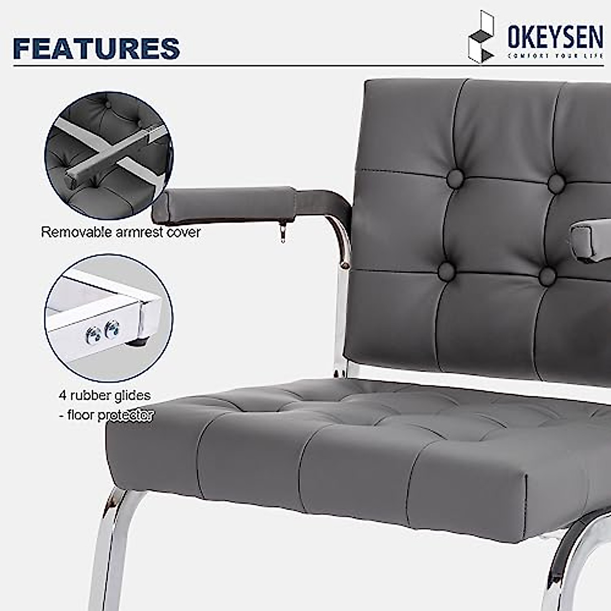 Okeysen Conference Room Chairs Set of 6, 6 Pack Office Guest Chairs & Reception Chairs, Waiting Room Chairs with Sled Base, Modern Leather Office Desk Chair no Wheels.