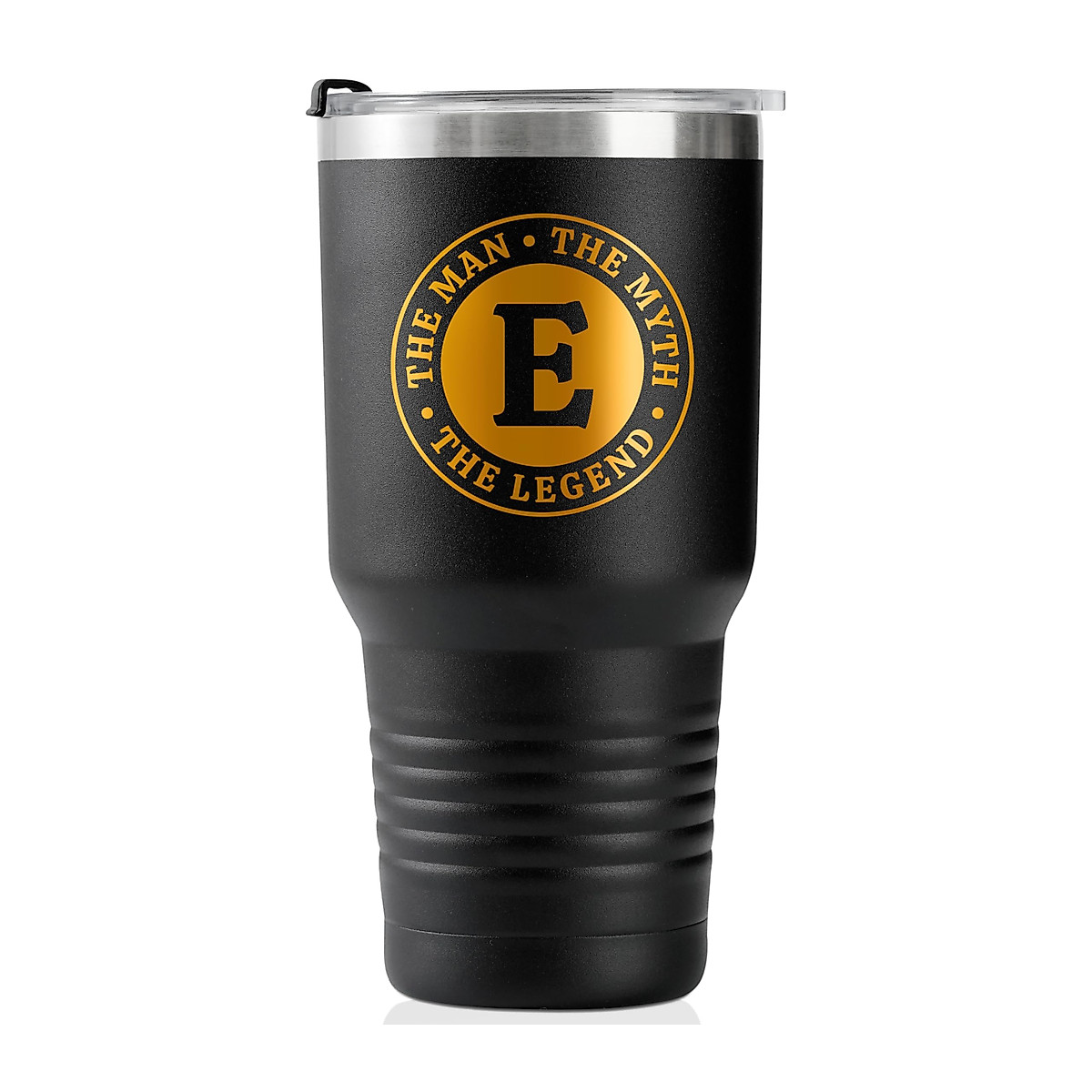the Man the Myth the Legend Mug with Initials, Monogrammed Stainless Steel Travel Tumbler for Men, Funny Personalized Coffee Cup, Custom Beer Glass, Unique Birthday Christmas Gifts for Him, 30 oz, E