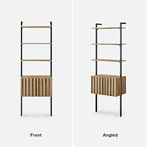 mopio Norwin Ladder Book Shelf, Wall Bookshelf, Farmhouse Industrial Bookcase, Narrow Slim Organizer Display Shelves, Living Room, Bedroom (3-Tier Shelf Cabinet)