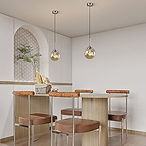 KCO Lighting Modern Glass Globe Pendant Light Nordic Brushed Nickel Pendant Lights Single Glass Ball Chandelier Adjustable Hanging Light Fixtures Kitchen Pendant Lighting Over Island (Amber)