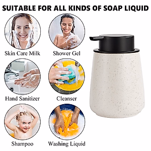 12Oz Foaming Hand Soap Dispenser - Ceramic Bathroom Foam Soap Dispenser with Easy-to-Press Black Pump, Refillable Lotion Hand Soap Dispenser, Dish Soap Dispenser for Kitchen, Speckled Matte Beige