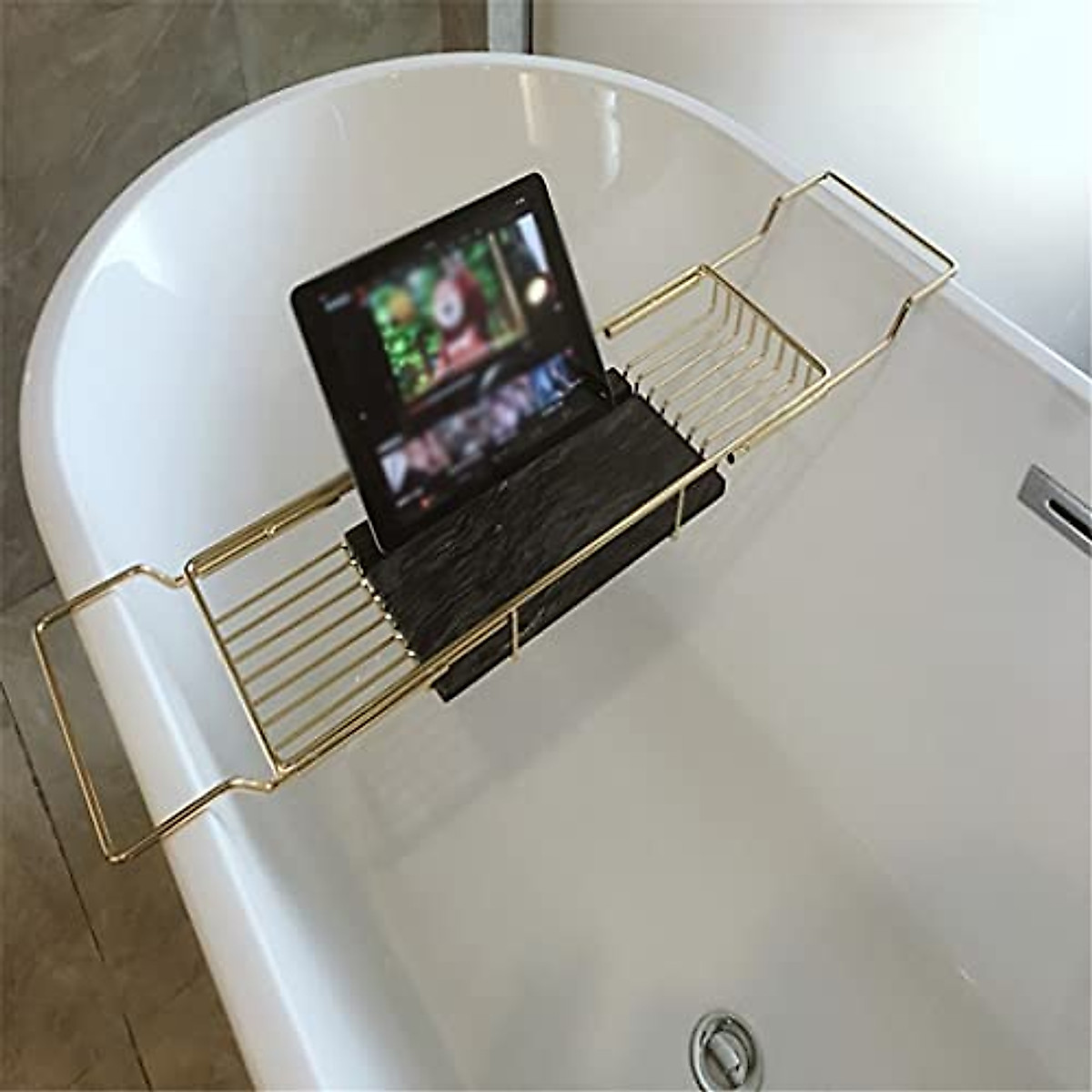 JAHH Home Brass Bathtub Tray Bath Tray Spa Bathtub Caddy Organizer Book Wine Tablet Holder Reading Rack Adjustable (Color : Style B)