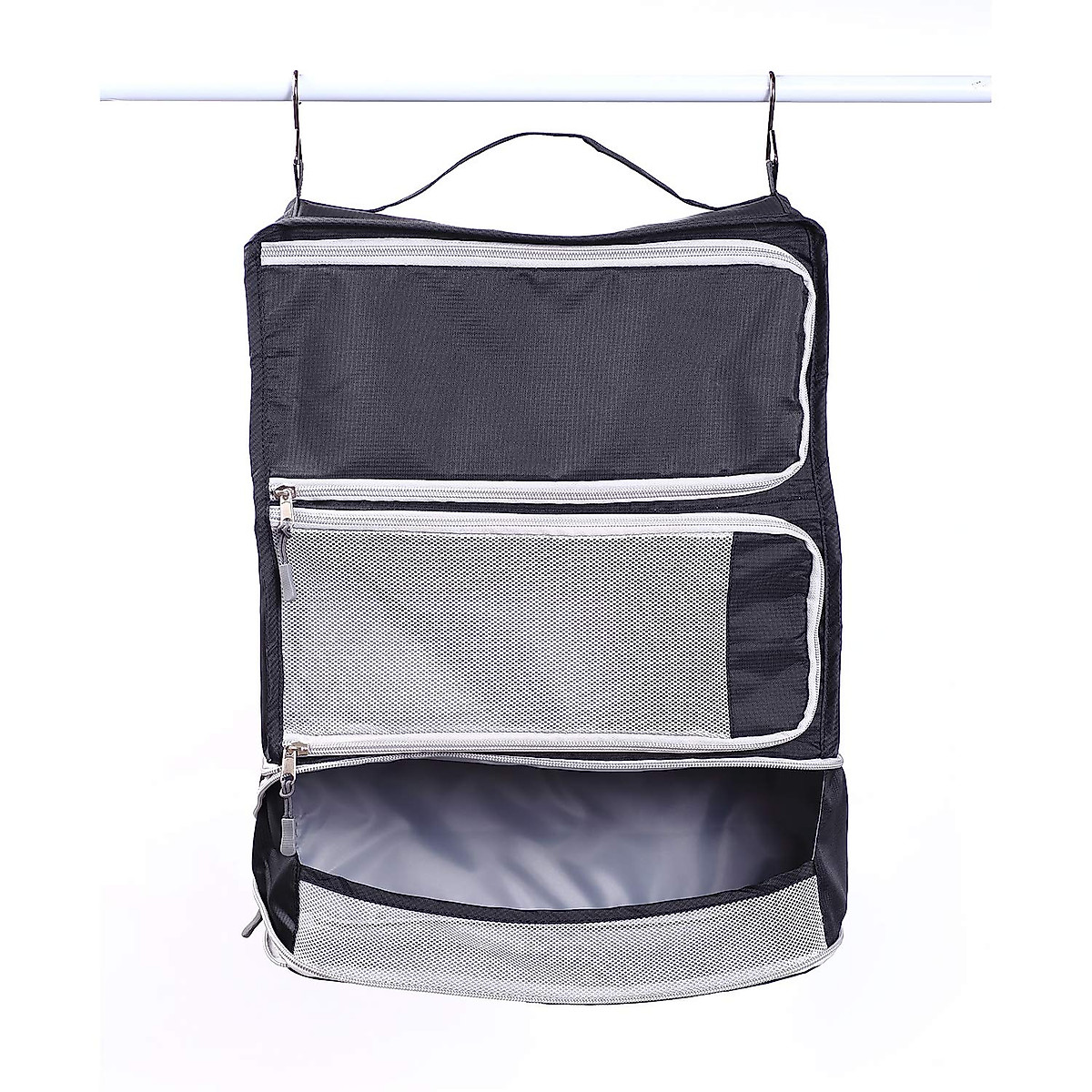 CHISROSLIN Hanging Garment Organizers Portable Luggage Suitcase Closet Shelving Organizer w/hooks Hanging Packing Cubes for Travel, Black