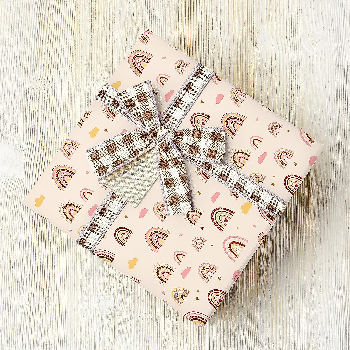 Whaline 5Pcs Boho Rainbow Cotton Fabric Bundles 18 x 22 Inch Rainbow Star Cloud Fat Quarters Boho Theme Quilting Patchwork Squares Sewing Fabrics for DIY Handmade Crafting Home Party Decor