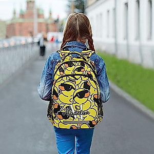 MCHIVER Rubber Duck Sunglasses Personalized Kids Backpack Custom for Boys & Girls 16.7 Inch School Backpack for Teen with Adjustable Buckle Backpacks for School & Picnic