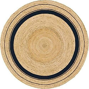 Yonir Exports Hand Braided Round Black Border Natural Jute Area Rugs for Living , Kitchen, Garden Indoor & Outdoor Carpet-8" (96 Inch)