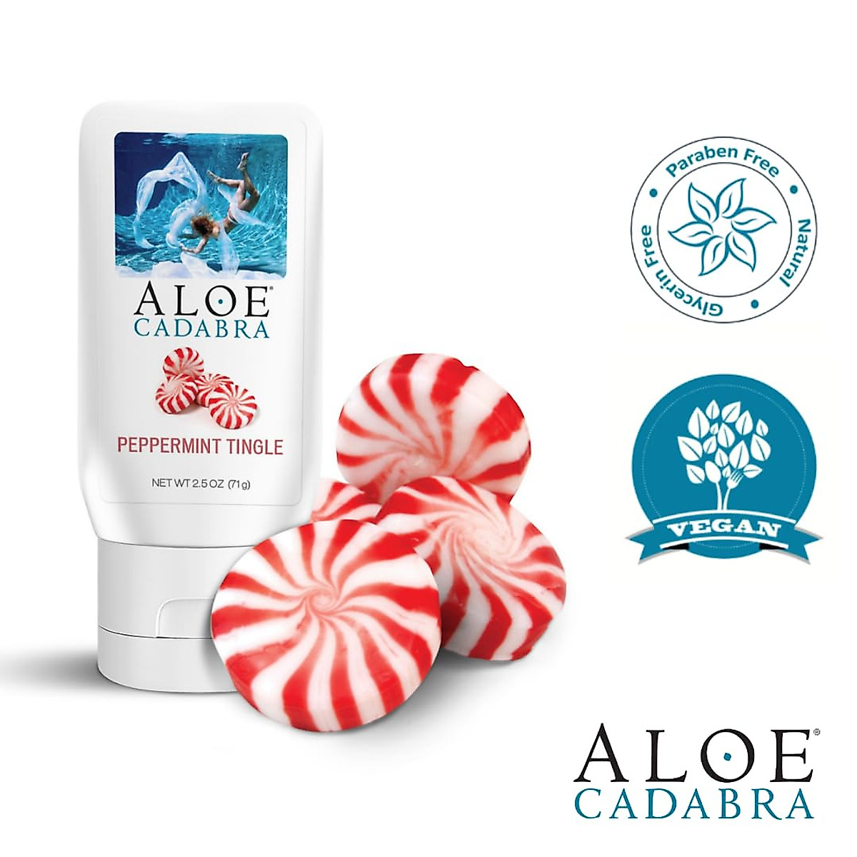 Aloe Cadabra Flavored Personal Lubricant and Vaginal Moisturizer, Organic Edible Aloe Lube for Men, Women and Couples, Non-Staining, pH Balanced, Toy Compatible (Peppermint, 2.5 Ounces, 3 Pack)