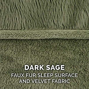 Furhaven Memory Foam Dog Bed for Large/Medium Dogs w/ Removable Bolsters & Washable Cover, For Dogs Up to 55 lbs - Faux Fur & Velvet Sofa - Dark Sage, Large