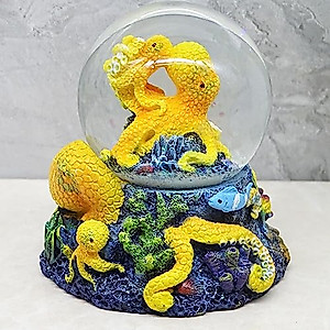 3.75 inch Mother and Child Octopus Snow Globe, Octopus Statue ，Sparkling Water Globe Doll, Collectible Novelty Decorations, Suitable for Home Decoration, for Birthday, Decorations and Gifts